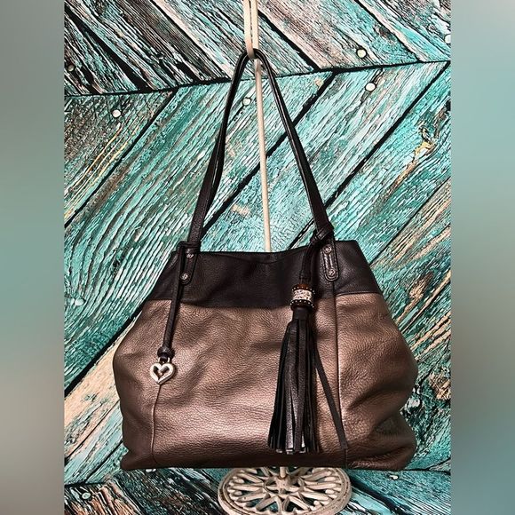 Brighton | Bags | Pewterand Black Leather Brighton Handbag With Fringe ...